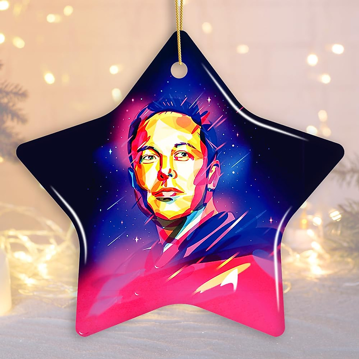 Pop Culture, Movie, and Music Themed Trendy Christmas Ornaments (Elon Musk Christmas Ornament, Abstract Digital Art SpaceX)