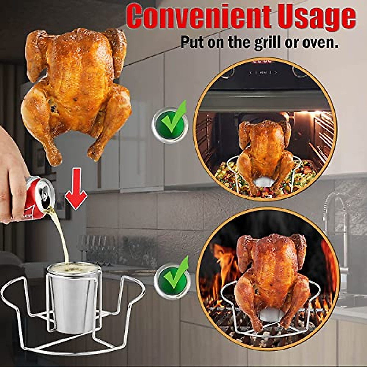 RTT 2 Pcs Beer Can Chicken Holder for Grill Oven and Smoker - Chicken Throne Whole Chicken Roaster for Crispy Skin and Moist Juicy Meat - Easy to Clean Beer Chicken Stand for Grill