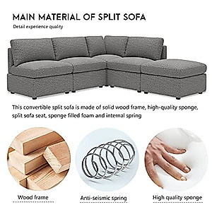 PayLessHere L shaped Sofa Couch Convertible Sofa 4-Seat Sofa Modular Sectional Sofa Couch for Living Room Bedroom Office,Gray