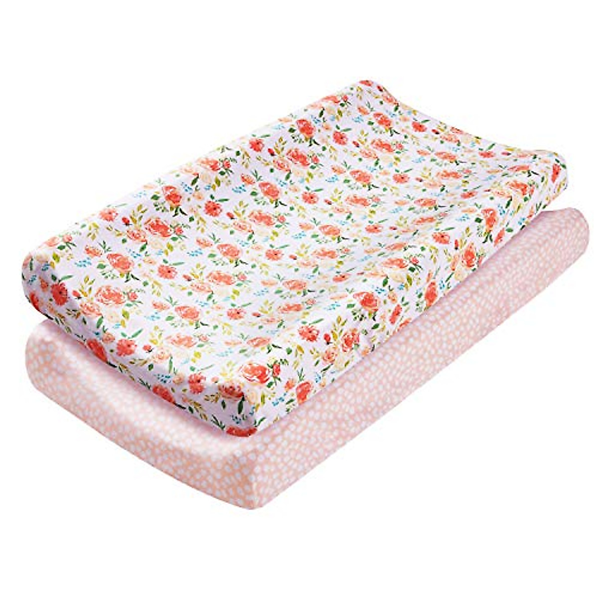 Changing Pad Covers, LNGLAT 2-Pack Cotton Cradle Sheets for Baby Girls, Fit Standard Contoured Ultra Soft Cozy Changing Table Pads