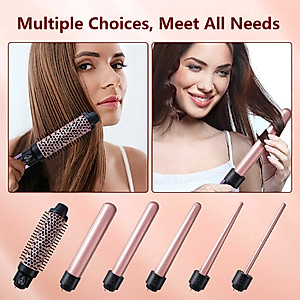 Homfu Curling Iron Set, 6 in 1 Hair Curling Wand with Curling Brush and 5 Interchangeable Ceramic Curling Wand(0.35'-1.25') Tourmaline Hair Curler, Instant Heat Up Curling Iron for Long Hair Women