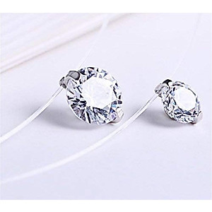 S925 Round fish line two claws Cut Clear Cubic Zirconia Pendant Necklace (silver)