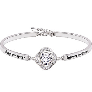ALOV Jewelry Sterling Silver "always my sister forever my friend" Cubic Zirconia Bracelet