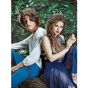 2 Pieces Baroque Crown King and Queen Crown Set for Men Women Black Rhinestone Crystal Queen Tiaras Royal Costume Crown Headwear for Prom Wedding Cosplay Homecoming Prom Christmas Party Decorations