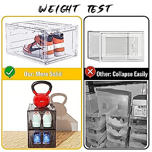 Upgrade Harder Solid Plastic Shoe Organizer, Shoe Storage with Magnetic Front Door, 6 Pack Shoe Boxes Clear Plastic Stackable, Sneaker Storage, Shoe Organizer for Closet, Shoe Display Case , White