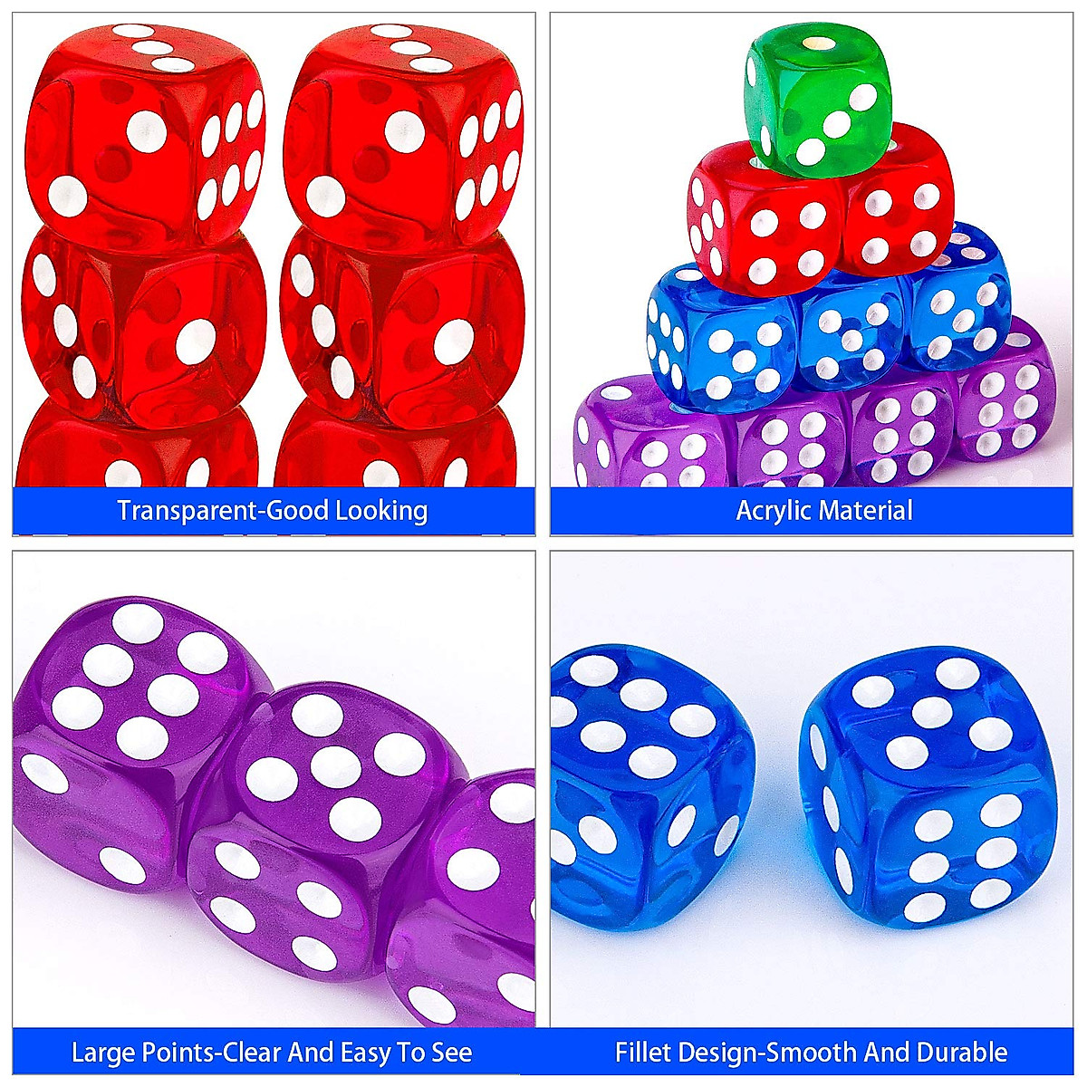 150 Pieces 6-Sided Games Dice Set 5 Translucent Colors 14mm Dice for Board Games, Activity, Casino Theme, Teaching Math Games, Party Favors and More