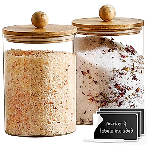 Set of 2 Large Glass Canisters for Kitchen Counter with Airtight Bamboo Lids + Marker & Labels - Cookie Jars with Wooden Lid, Food Storage Containers for Pantry, Flour Pasta Candy Coffee Pods - 68oz.