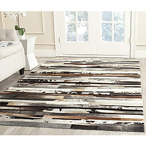 SAFAVIEH Studio Leather Collection 4' x 6' Ivory / Brown STL215A Handmade Mid-Century Modern Leather Area Rug