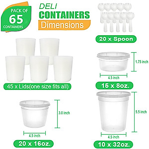 [65 Sets, 3 Sizes] Food Storage Containers with Lids, 8oz, 16oz, 32oz Plastic Deli Containers with Airtight Lids and Spoons, BPA Free, Stackable, Leakproof, Microwave | Dishwasher | Freezer Safe