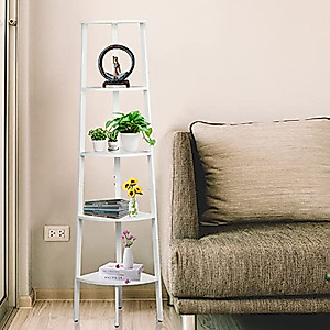 Corner Ladder Wood Shelf, 5-Tier Display Shelves, 62" Tall Rustic Corner Bookshelf, Industrial Corner Bookcase, Storage Rack, Plant Stand for Living Room, Small Space, Home Office, White