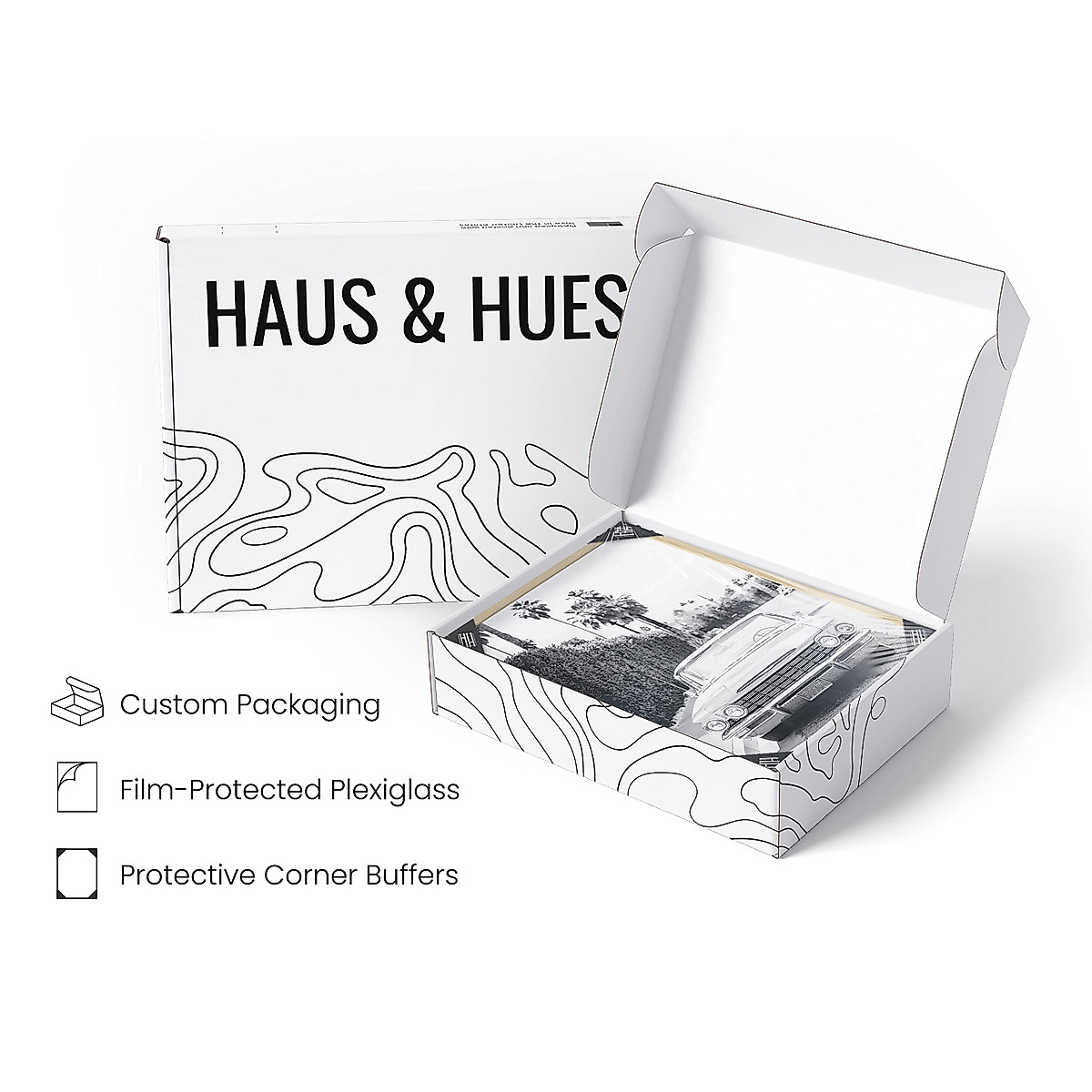 Haus and Hues Black and White Car Poster - Black and White pictures for Wall Decor Car Prints and Posters Wall Art, Car Pictures for Wall (Beige Framed, 12x16)