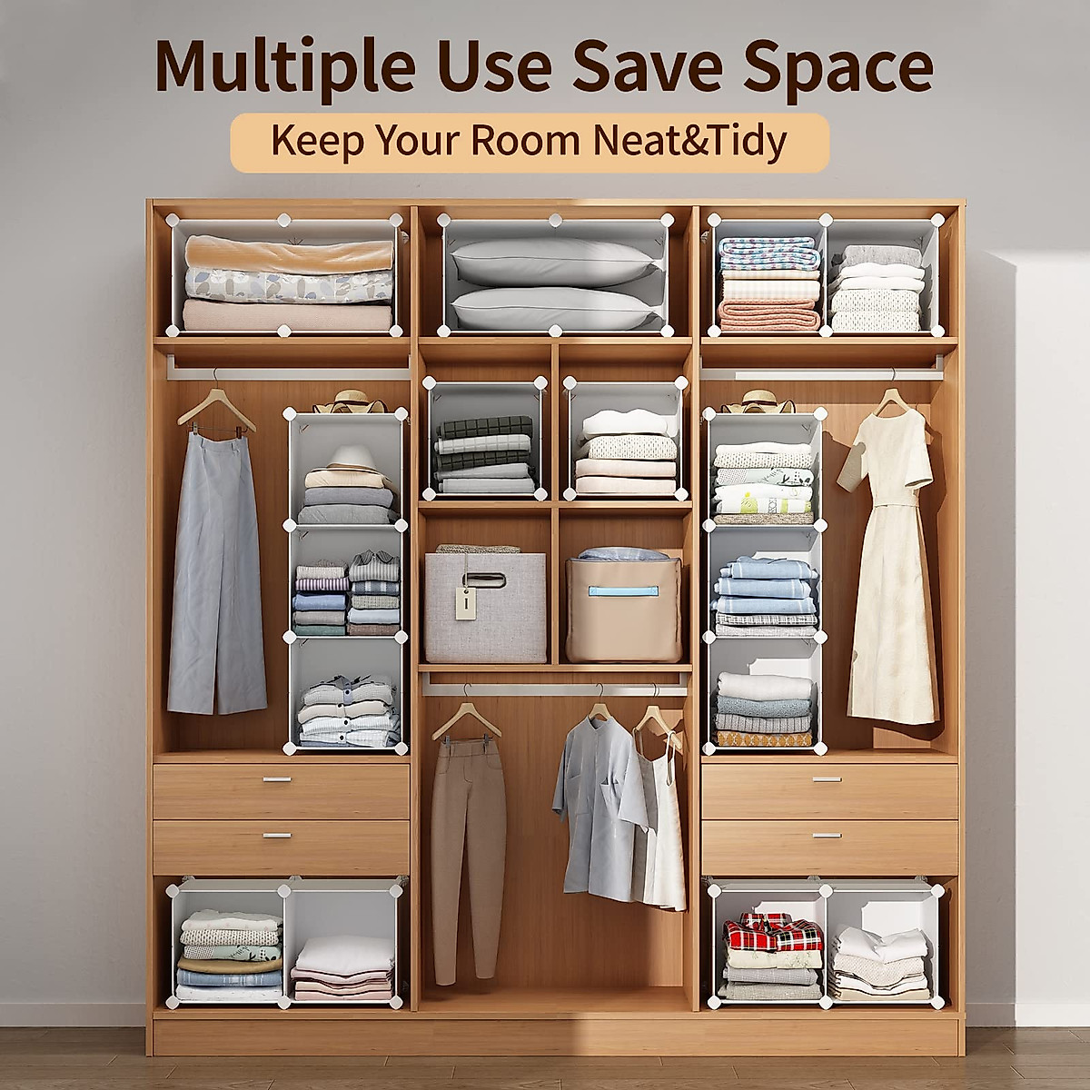 MAGINELS Cube Storage Organizer 12-Cube (11.8"x11.8") Narrow Cabinet Closet Storage Shelves Plastic Storage Shelving for Bedroom, Living Room, Office, White with Doors