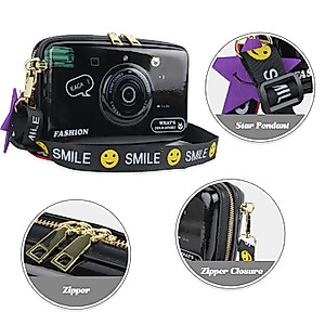 KUANG! Women Fashion Camera Shaped Crossbody Handbag PU Leather Vintage Shoulder Bag Novelty Clutch Box Purse