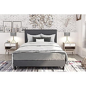 DHP Janford Upholstered Platform Bed with Modern Vertical Stitching on Rectangular Headboard, Queen, Gray Linen