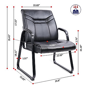 CLATINA Heavy Duty Big & Tall Guest Chair 400lb Leather Reception Chairs with Padded Arm Rest Extra Wide Backrest Seat Cushion Side Chair for Office Home Conference Waiting Room and Meeting, Set of 2