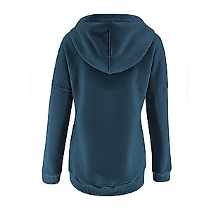 Dressy Casual Hoodies For Women Long Sleeve Pullover Tops Drawstring Hooded Sweatshirts Fall Fashion Outfits 2024 Navy M