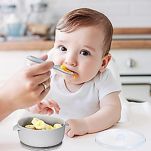 Tanlade 6 Pack Baby Silicone Suction Bowls with Lid Spoon Fork BPA Free Baby Led Weaning Food Bowl Toddler Food Storage Bowl Dishwasher Microwave Safe Feeding Set