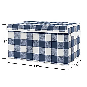 Sweet Jojo Designs Navy Buffalo Plaid Check Boy Small Fabric Toy Bin Storage Box Chest For Baby Nursery or Kids Room - Blue and White Woodland Rustic Country Farmhouse Lumberjack