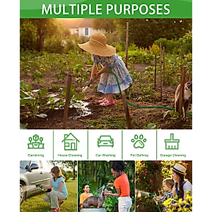 Expandable Garden Hose 100 ft with 10 Function Spray Nozzle, 2024 Nwe Version, Lightweight, Durable, No-Kink Flexible Water Hoses, 3/4" Brass Fittings and 4-Layer Latex Core(Green Black)