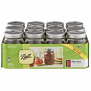 12 Ball Mason Jar with Lid - Regular Mouth - 16 oz by Jarden (Packs of 12)