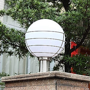 Bwldma Outdoor Waterproof Ball E27 Post Lamp Modern Simple Round Spherical Column Headlights Stainless Steel Home Garden Bulb Landscape Pillar Light (Size : 20 30cm) (Size : 30CM)