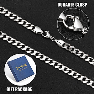 Fiusem Silver Tone Cuban Link Chain for Men, 6mm Mens Chain Necklaces, Stainless Steel Chain Necklaces for Men Women, 20 inch