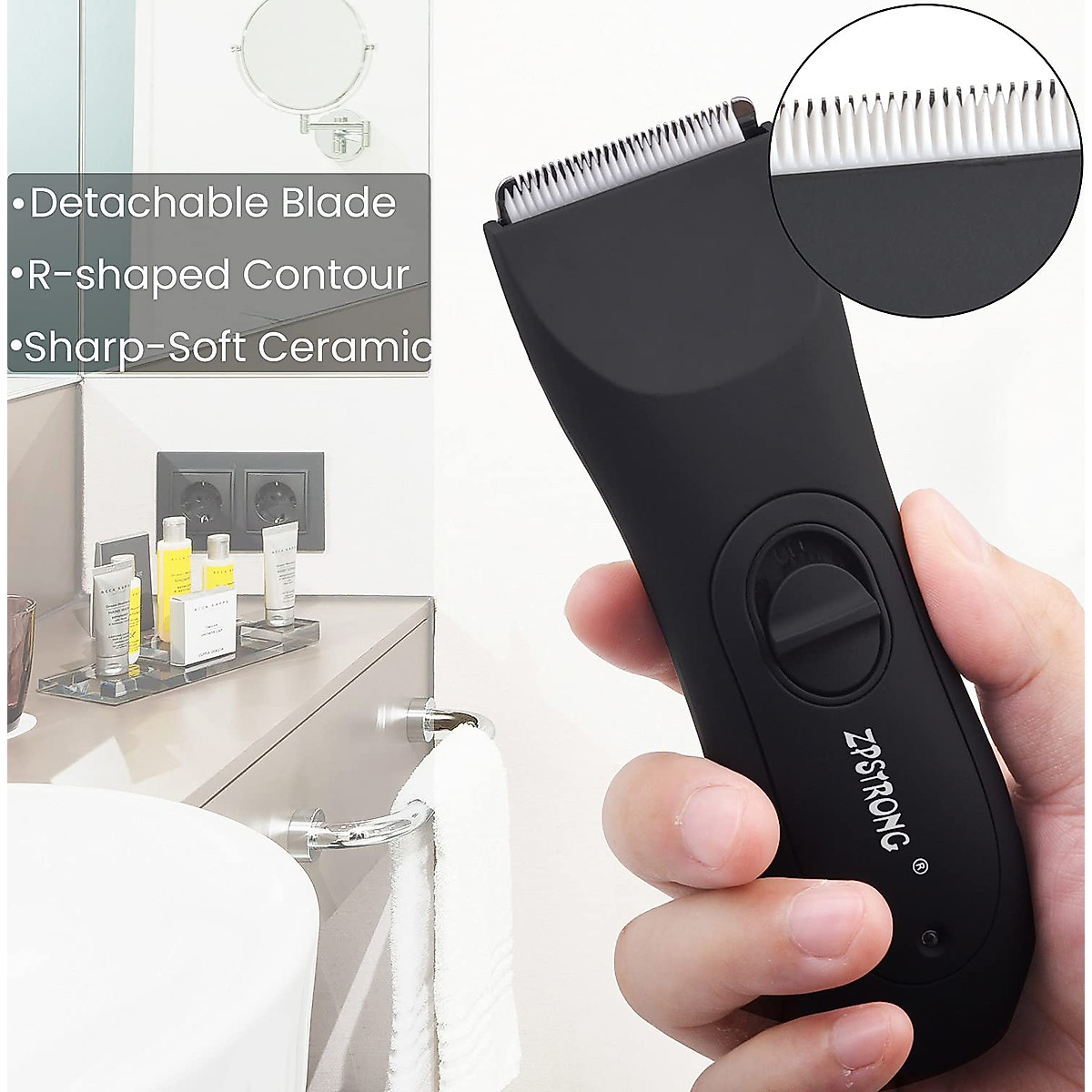 Body Hair Trimmer for Men Pubic, Electric Groin Hair Trimmer, Waterproof Wet and Dry Clipper, Ultimate Male Hygiene Ball Shaver, Safe Replaceable Ceramic Blade Head, USB Charged and Quiet