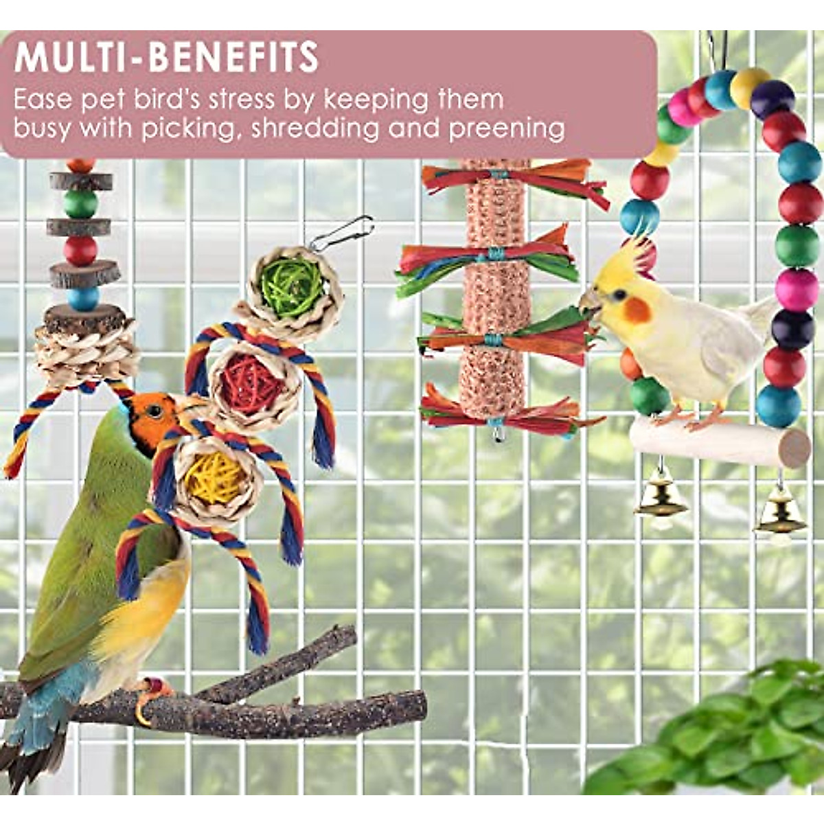 KATUMO Bird Toys, Parrot Chew Toys Parakeet Perch Conure Swing Cockatiel Cage Toys for Lovebird Conure Parakeet and Small Birds