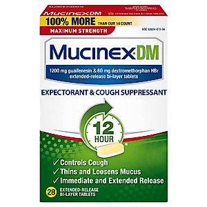Mucinex DM Maximum Strength 12-Hour Expectorant and Cough Suppressant Tablets, 28 Count