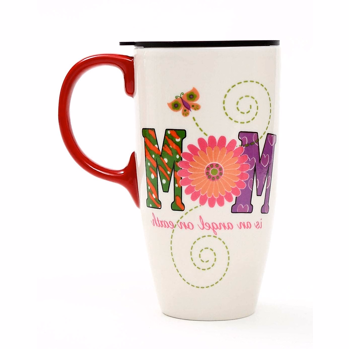 Bloom Valley Coffee Ceramic Mug Mother's Day Mug Porcelain Latte Tea Cup With Lid 17oz. MOM