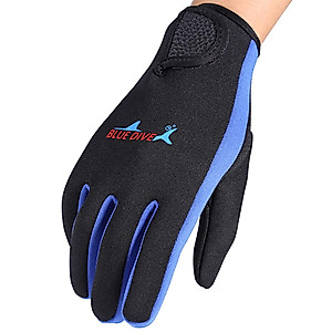 1Pair Diving Gloves Neoprene Non Skid Flexible Wetsuits Five Finger Gloves for Snorkeling Swimming Surfing Sailing Kayaking Diving(M Blue)