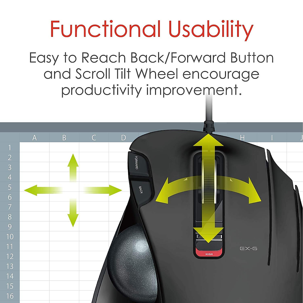 ELECOM EX-G Wired Trackball Mouse, Ergonomic, Thumb Control, Smooth Tracking Roller Ball, 6 Programmable Buttons, Tilt Scroll Computer Mice for PC Mac