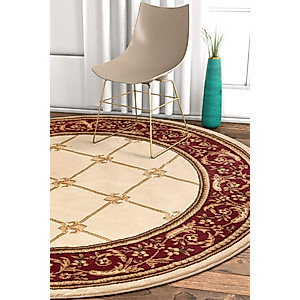 Patrician Trellis Red French European Formal Traditional 8 Round (7'10" Round) Area Rug Easy to Clean Modern Contemporary Floral Thick Soft Plush Living Dining Room Rug