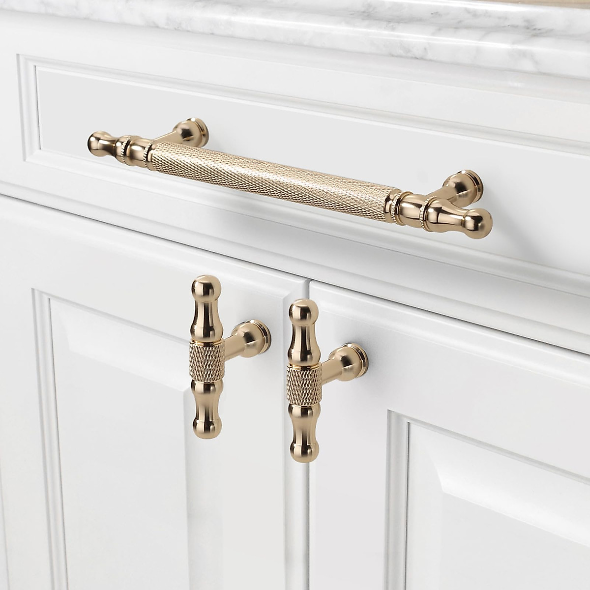 KNOKLOCK 10 Pack 5 Inch(128mm) Kitchen Cabinet Handles Gold Knurled Cabinet Pulls Kitchen Cabinet Hardware Drawer Pulls for Dresser Cupboard Wardrobe