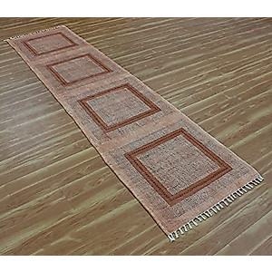 Casavani Hand Block Printed Cotton Dhurrie Bordered Brown & Beige Area Rug Doormat Floor Rug Indoor Area Rugs for Bedroom Living Room Laundry Room 10x18 Feet