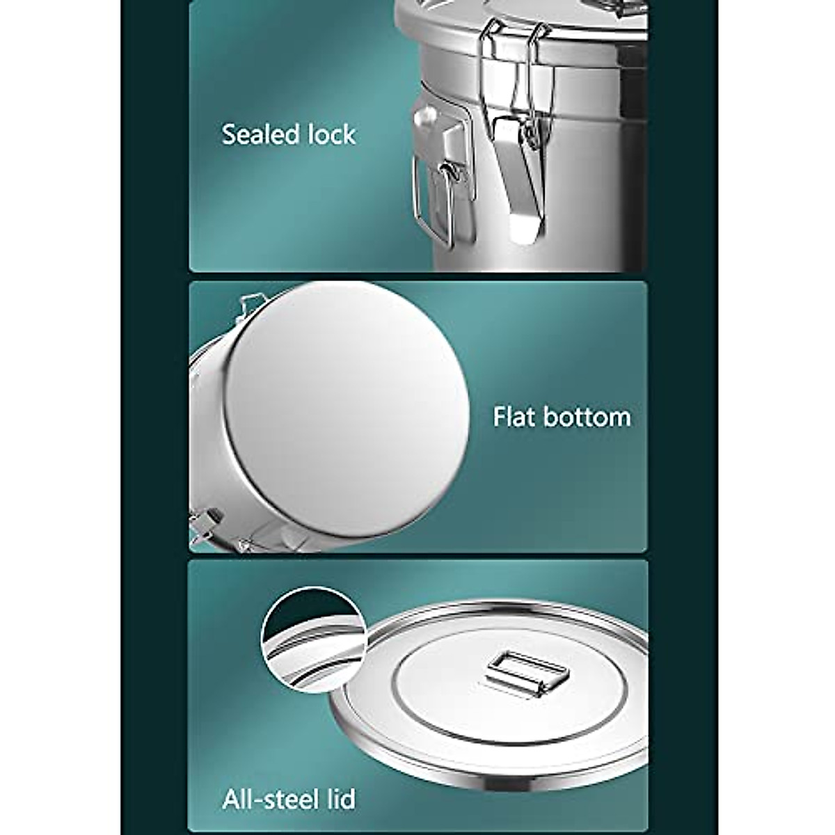 Stockpots 304 Stainless Steel Sealed Storage Bucket with Lid, Double Seal, Commercial Large-capacity, Moisture-proof，leak-proof (Size : 3030cm(21L))