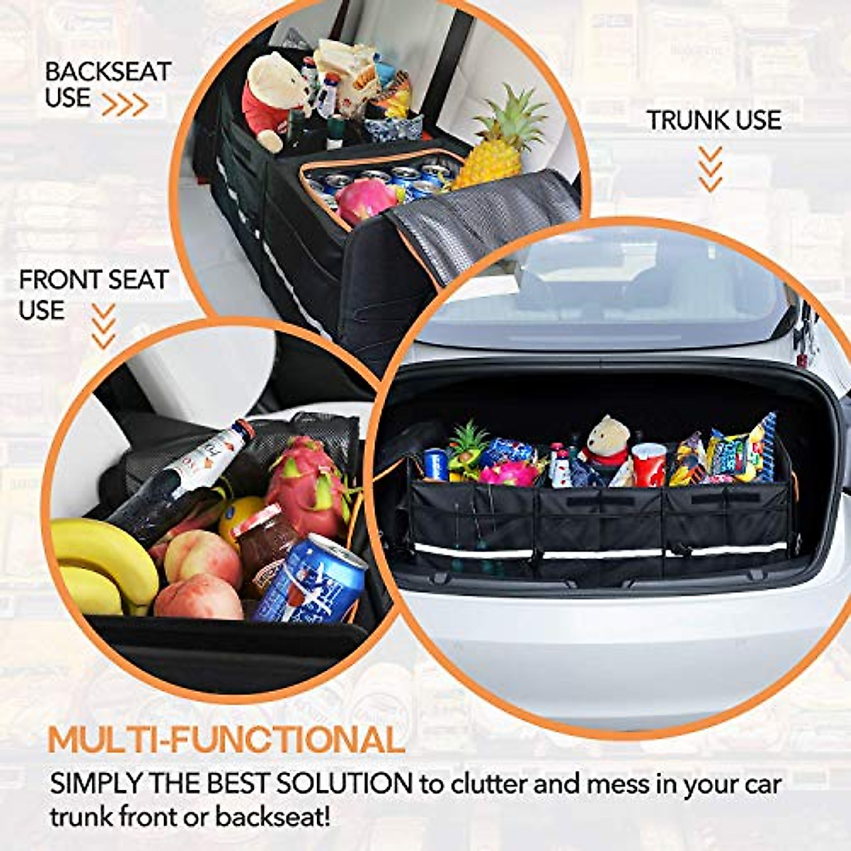 HEYTRIP Large Trunk Organizer With Built-in Leakproof Cooler Bag, 2 Tie-Down Straps, 4 Removable Dividers, Foldable Cover, Built with 2mm PE Board
