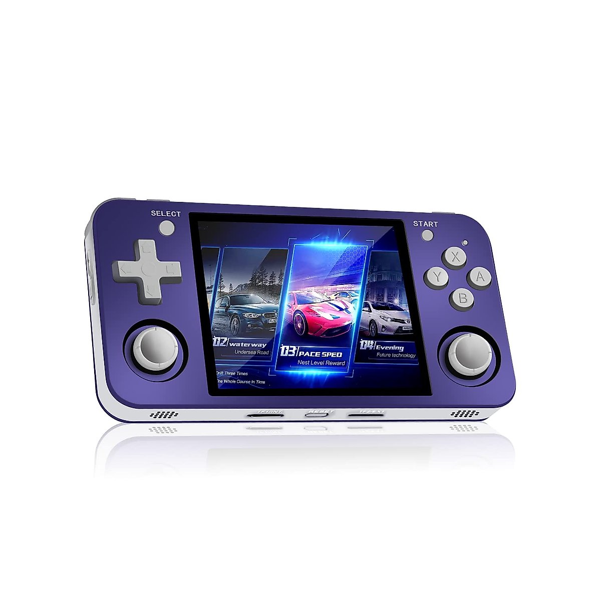 RG351P Handheld Game Console, Retro Game Console Open Linux System 3.5 Inch IPS Screen, Portable Game Console with 64G TF Card and 2500+ Video Game Classic Games 3500mAh Battery (Purple)