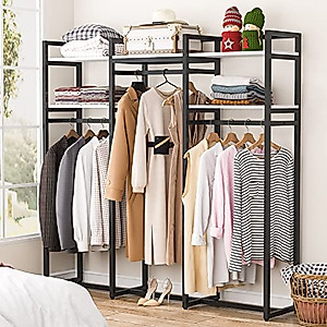 Tribesigns Freestanding Closet Organizer, 75 inch Clothing Rack with Shelves, Heavy Duty Garment Rack Wardrobe Closet with Hanging Rods