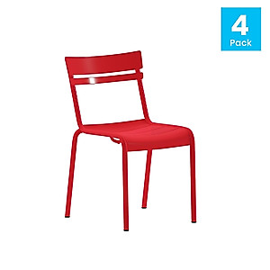 Flash Furniture Nash Commercial Grade Steel Stack Chair, Indoor-Outdoor Armless Chair with 2 Slat Back, Set of 4, Red
