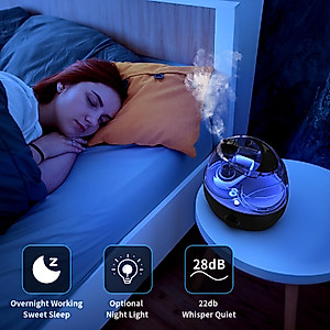 Humidifiers for Bedroom and Large Room, 2.2L Cool Mist Humidifier for Baby, 30 Hours with Whisper-Quiet Operation, Adjustable 360° Rotation Nozzle, Night Light Function, BPA Free(2024 NEW)