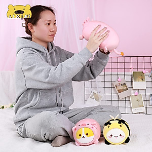 AIXINI 8 inch Plush Toys Set 3pcs Cute Panda/Deer/Pig Plush Stuffed Animals Packs, Super Soft Cartoon Hugging Toy Gifts for Bedding Kawaii Pillow