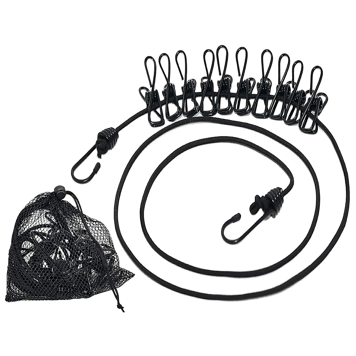 Home-X Portable Travel Bungee Clothesline 10pcs Clothespin, Travel Elastic Clothesline Camping Clothes Lines Adjustable Clothes Rope Portable Clothesline with Clips for Outdoor Wind-Proof Clothesline