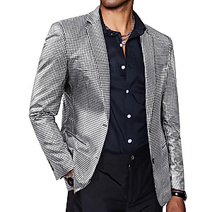 COOFANDY Mens Metallic Jacket Big and Tall Casual Blazer Silver 70s Disco Party Prom Sport Coat