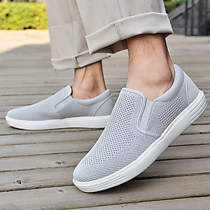 konhill Men's Slip on Sneaker - Knit Walking Loafers Memory Foam Driving Work Skate Shoes Arch Support Slip Resistant Shoes 7.5 US Gray 40