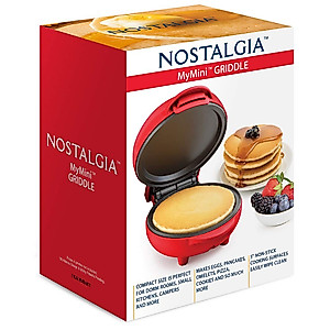 Nostalgia MyMini Griddle compact size for dorms, small kitchens 5 Inch Non stick cooking surfaces easily wipe clean