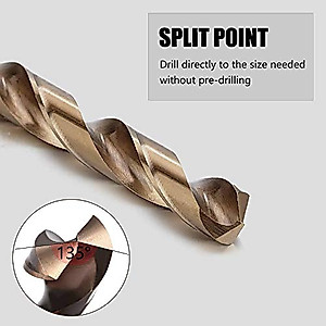 Hymnorq 1/2 Inch Fractional Size M35 Cobalt Steel Twist Drill Bit Set of 2pcs, Jobber Length and Straight Shank, Extremely Heat Resistant, for Drilling in Stainless Steel and Cast Iron