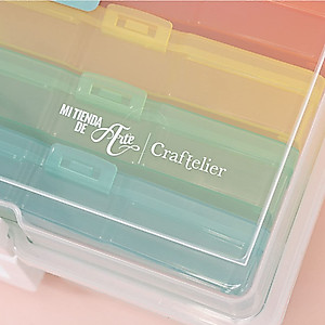 Craftelier - Portable Transparent Storage Box with 16 Mini Translucent Coloured Boxes for Scrapbooking and other Craft Supplies | Includes Snap Closure | Size Approx. 38,10 x 32,30 x 12,70 cm