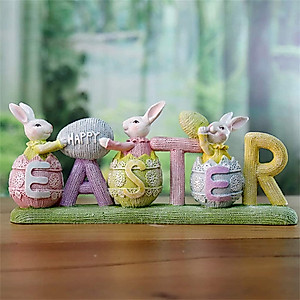 Abendedian Happy Easter Bunny Tabletop Decorations Resin Hand Painted Easter Eggs Bunny Figurines Ornament Garden Farmhouse Home Decor (13.4 * 2.4 * 5.5 inch, Style-B)