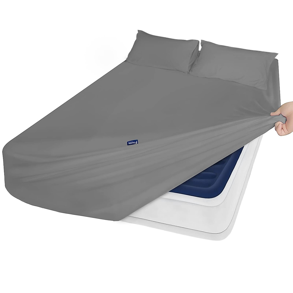 Extra Deep Pocket Queen Sheet Set and Mattress Pad Cover, Cooling Quilted Mattress Topper fits 16-24 Inches Deep Mattresses